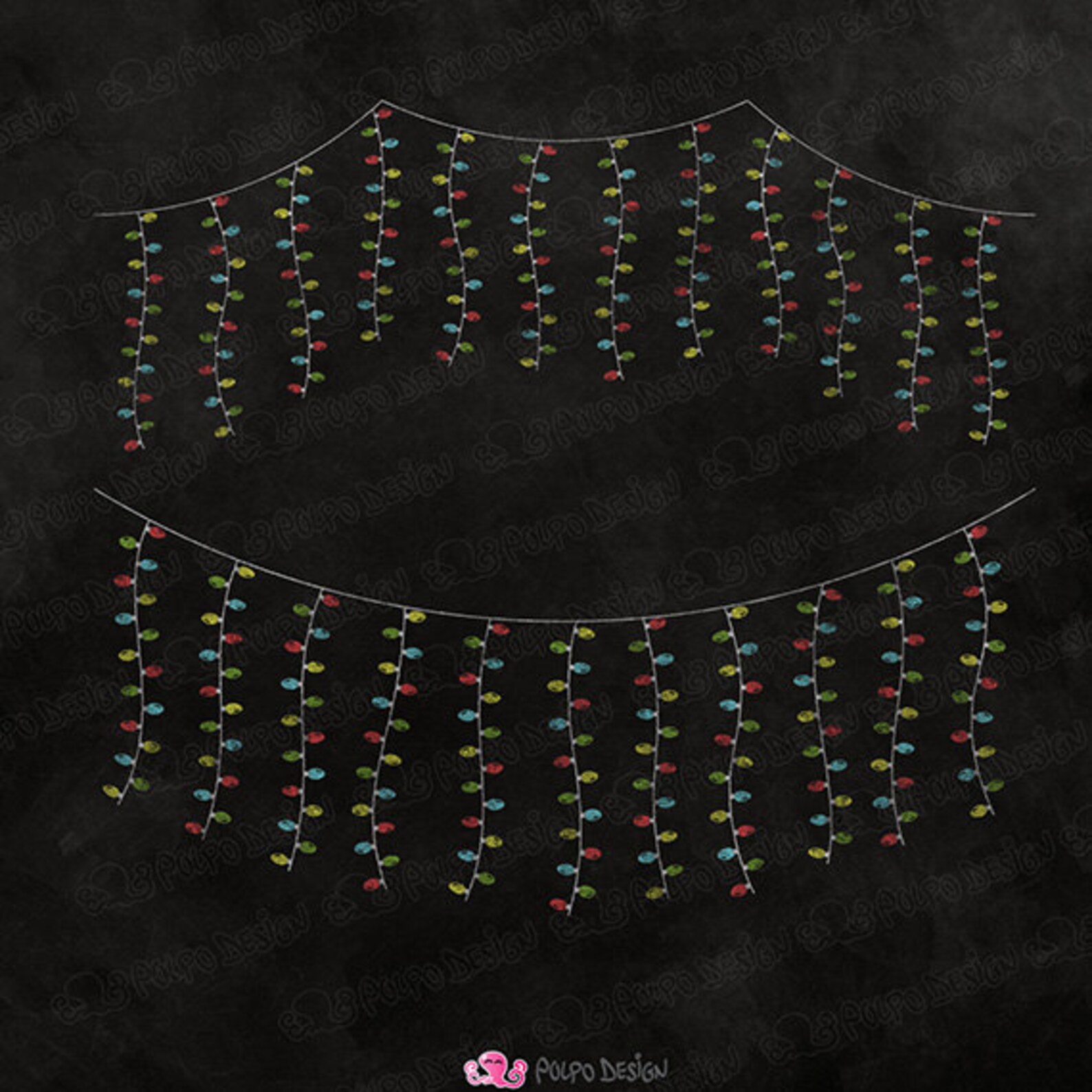 Chalkboard String Lights bunting clipart. Multicolor Lights. | Etsy