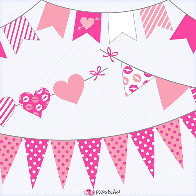 Valentines Day Bunting Banners Clipart. Digital Clip Art. - Etsy