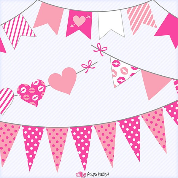 Valentines day bunting banners clipart. Digital clip art. | Etsy