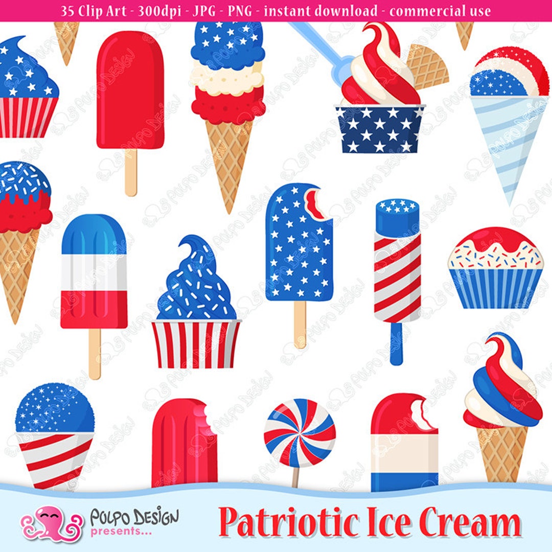 Patriotic Ice Cream, 4th of July Clipart, 4th of July Clip Art, 4th of ...
