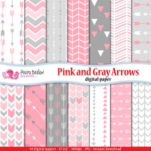 Pink and Gray Arrows Digital Paper. Commercial & Personal Use. Instant ...