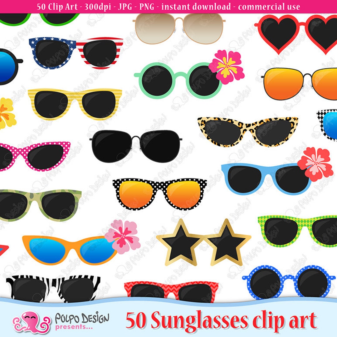 50 Sunglasses Clipart. Digital Sunglasses Clip Art, Pool Party Clipart ...