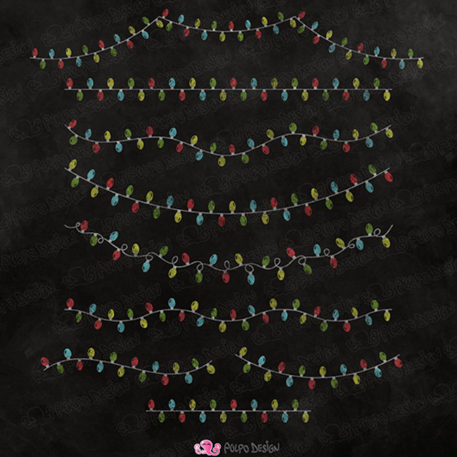 Chalkboard String Lights bunting clipart. Multicolor Lights. | Etsy