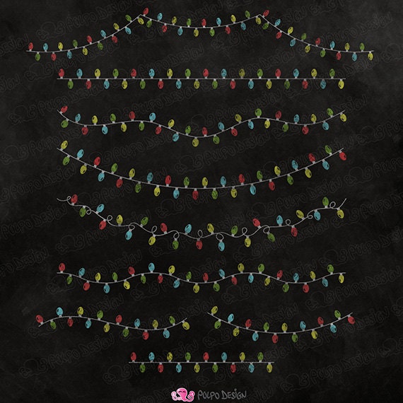 Chalkboard String Lights Bunting Clipart. Multicolor Lights. Commercial ...