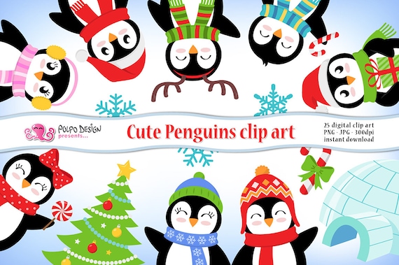 Cute Penguins clipart. Christmas penguin scrapbook, winter clip art ...