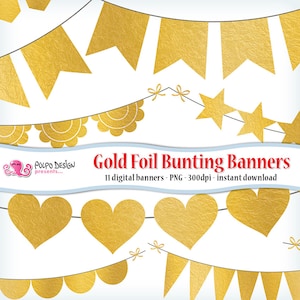 Gold Foil Bunting Banners Clipart. Digital Clip Art. Commercial ...