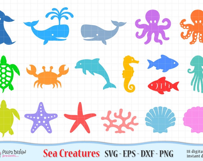 Sea Creatures SVG Eps Dxf and Png. Vector Files Ideal for - Etsy
