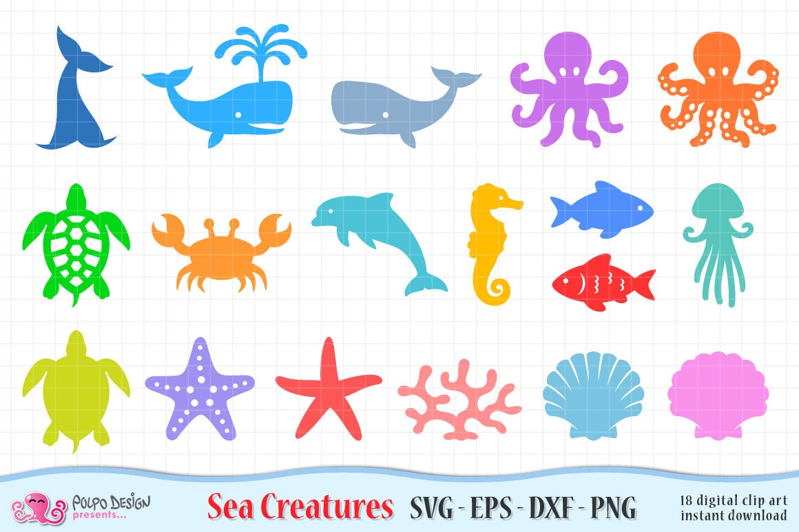 Sea Creatures SVG Eps Dxf and Png. Vector Files Ideal for - Etsy