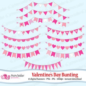 Valentines Day Bunting Banners Clipart. Digital Clip Art. - Etsy