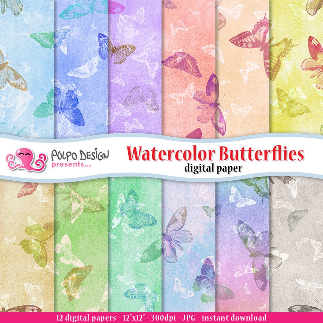 Watercolor Butterflies Digital Papers. Commercial & Personal Use ...