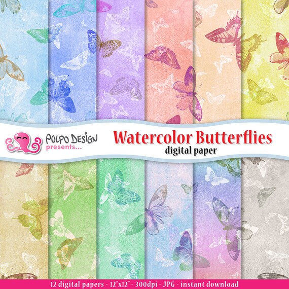 Watercolor Butterflies digital papers. Commercial & Personal use ...
