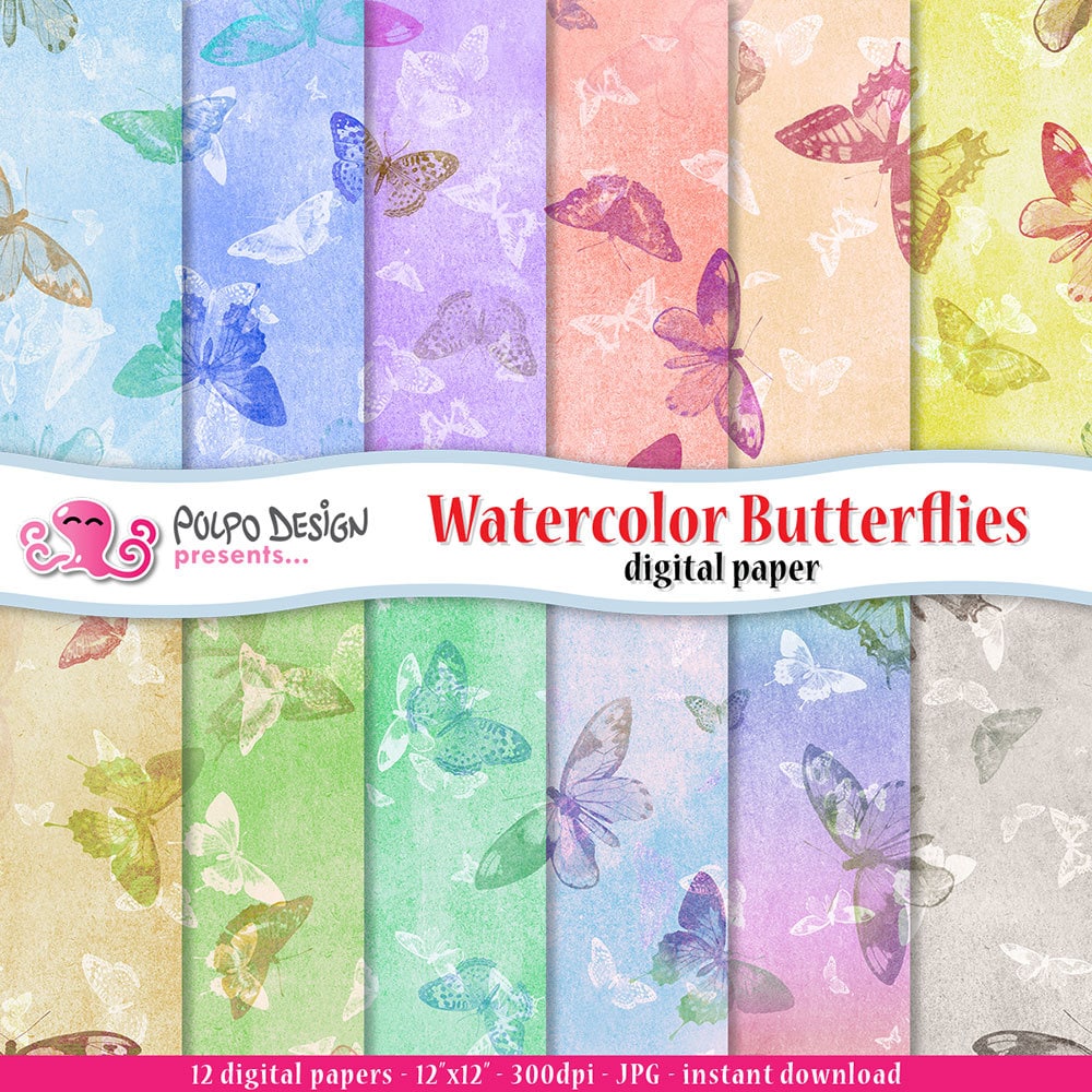 Watercolor Butterflies Digital Papers. Commercial & Personal - Etsy