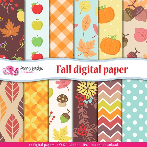 Fall digital paper. Autumn digital paper, leaves pattern, Fall Patterns ...