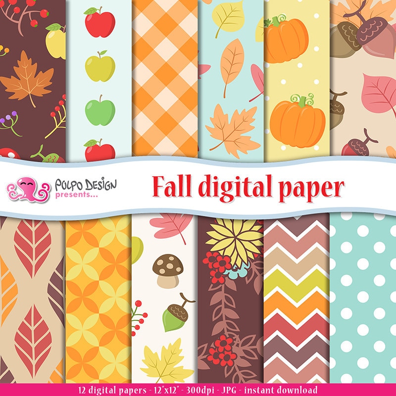 Fall Digital Paper. Autumn Digital Paper Leaves Pattern Fall | Etsy