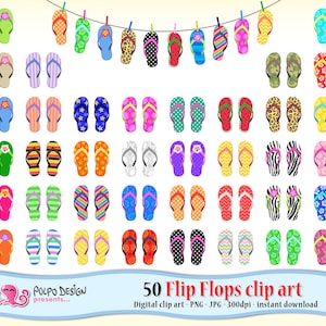 50 Flip Flops Clipart. Beach Clipart Summer Clipart Digital Flip Flops ...