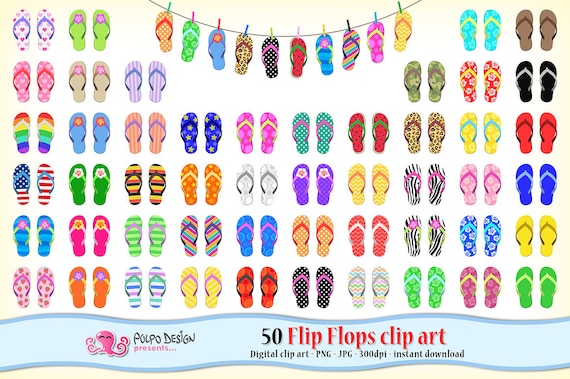 50 flip flops clipart. Beach clipart summer clipart Digital flip flops ...