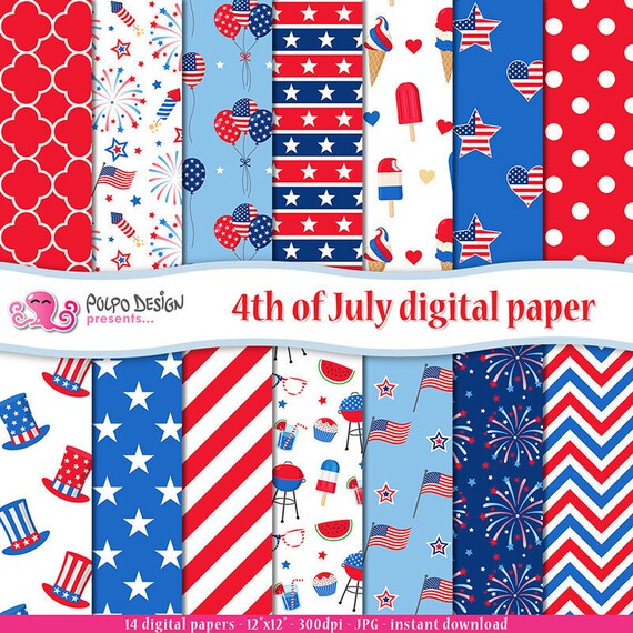 4th of July digital paper. United States Memorial Day stars and stripes ...