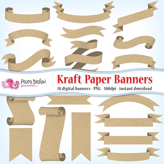 Kraft Paper Banners Clipart. Commercial & Personal Use. Instant ...