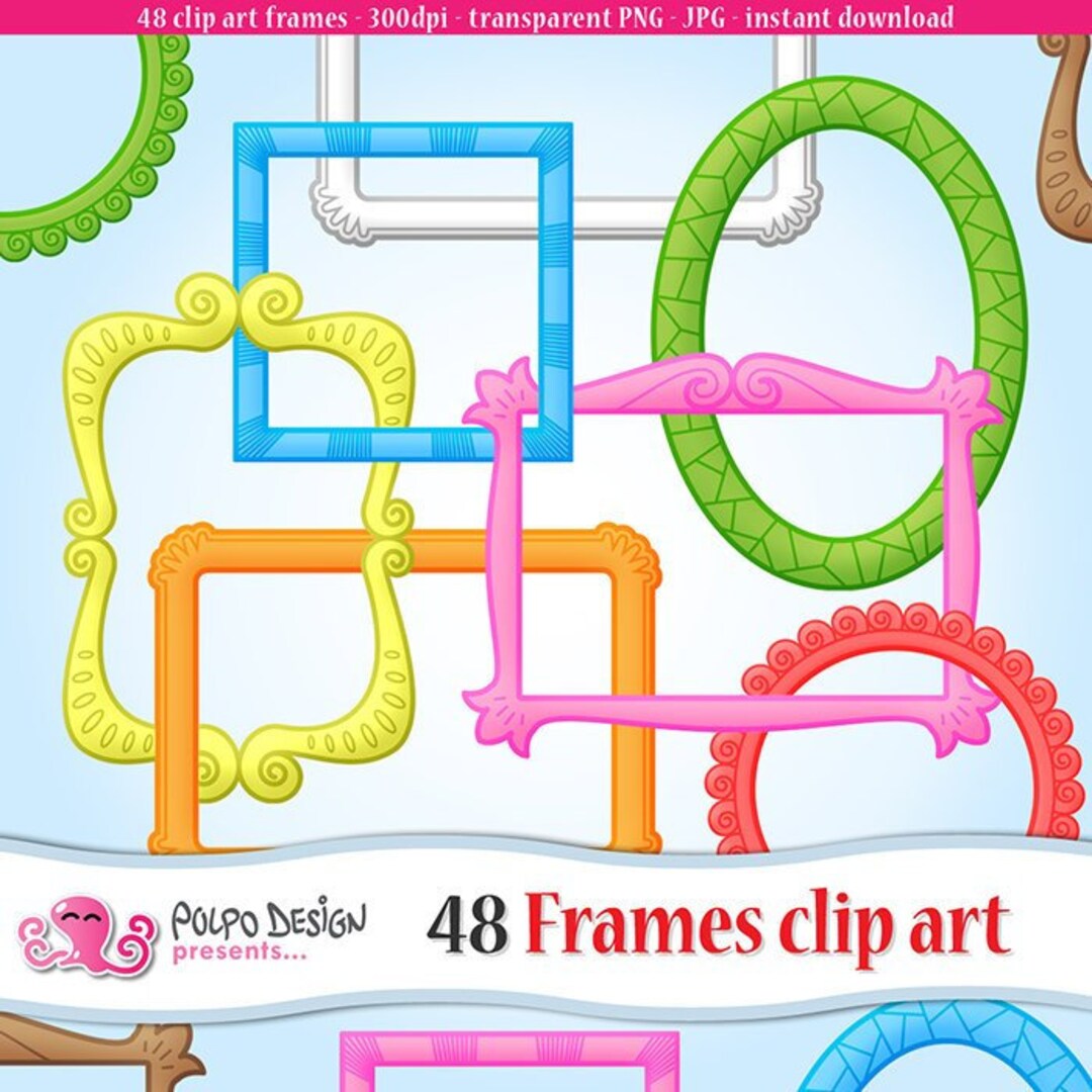 48 Frames Clipart. JPG and PNG Clip Art Frames. Square Rectangle Circle ...