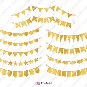 Gold Foil Bunting Banners Clipart. Digital Clip Art. Commercial ...