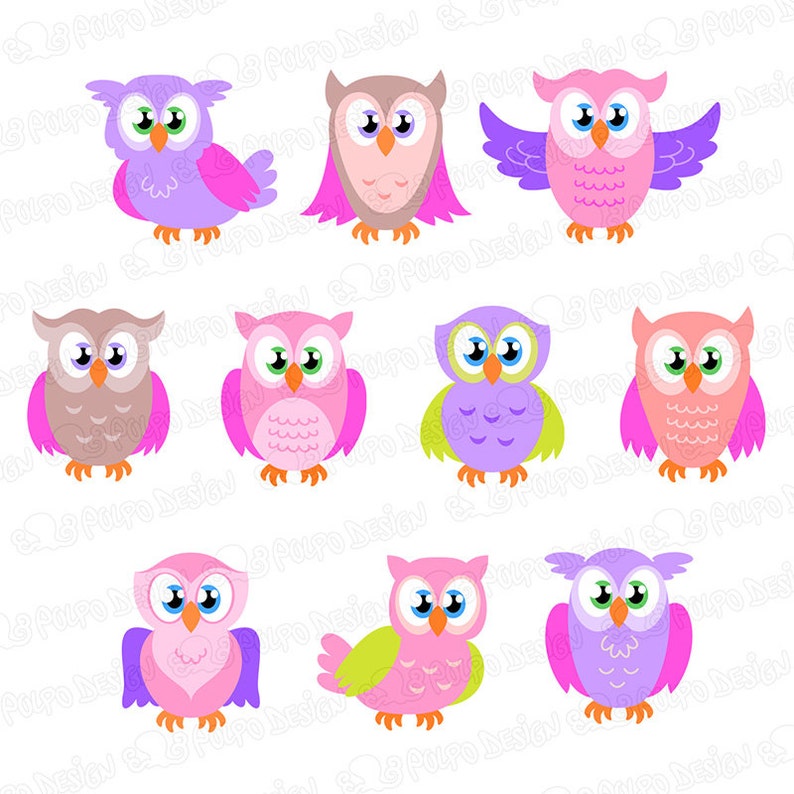 Owl Clipart & Digital Paper, Baby Girl Clip Art, Baby Shower, Pink Owls ...
