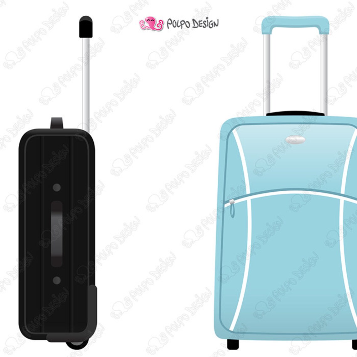 Rolling Suitcase Clipart. Digital Rolling Luggage Clipart, Suitcase ...