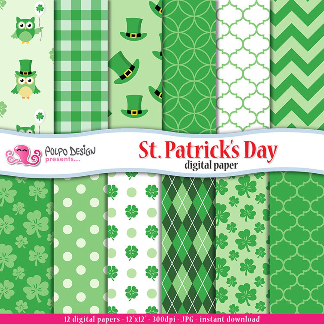 St Patricks Day Digital Paper. Scrapbook Backgrounds. Green Digital ...