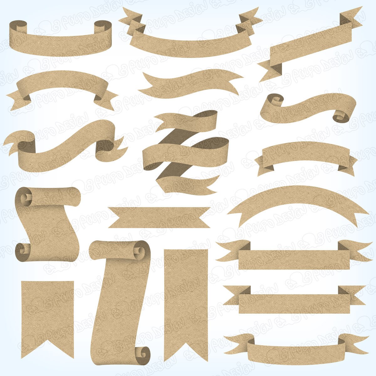 Kraft Paper Banners Clipart. Commercial & Personal Use. Instant ...