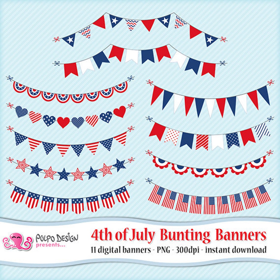 4th of July Bunting Banners Clipart. Digital Patriotic Clipart ...