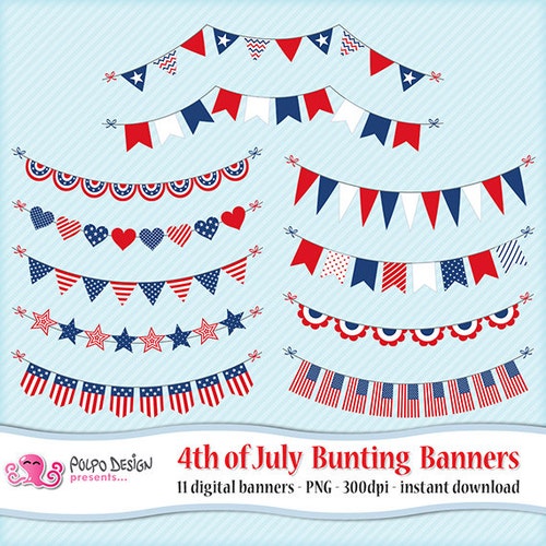 4th of July Bunting Banners Clipart. Digital Patriotic - Etsy
