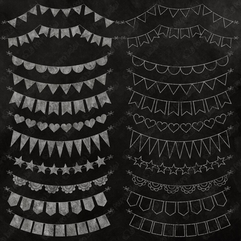 Chalkboard Bunting Banners Cliparts. Digital Clip Art. Commercial ...