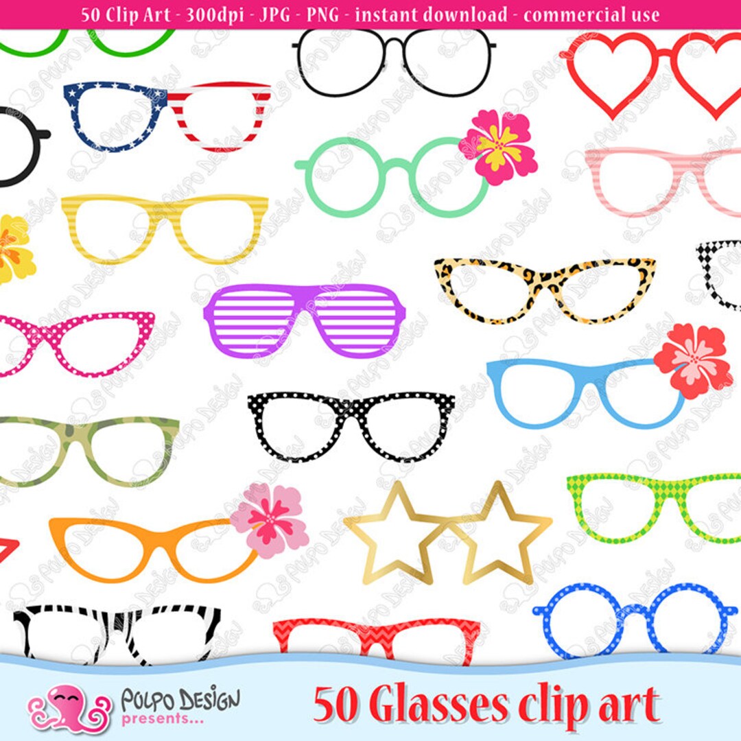 50 Glasses Clipart. Digital Glasses Clip Art, Pool Party Clipart, Pool ...