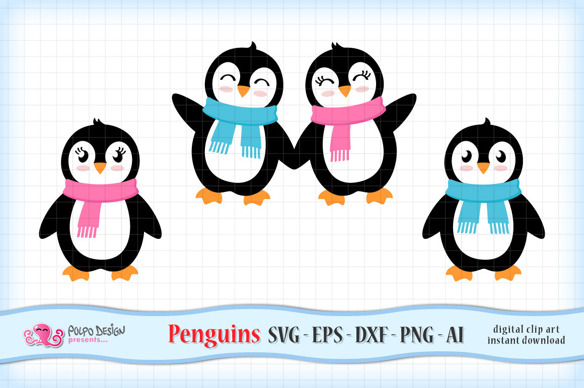 Girl and Boy Penguins. Clip Art in SVG EPS DXF Ai and Png. | Etsy Canada