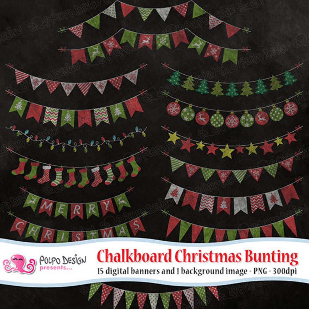 Chalkboard Christmas Bunting Clipart. Commercial & Personal Use ...