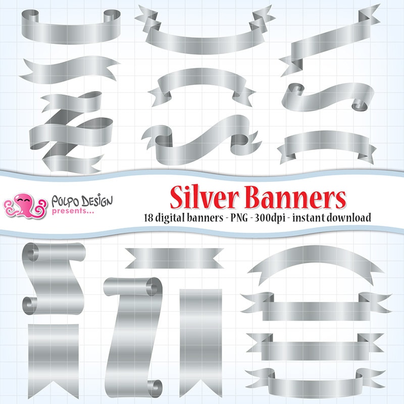 Silver Banner Clip Art - Etsy