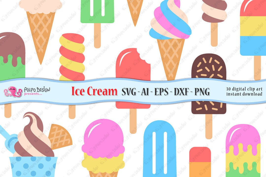 Ice Cream SVG, Eps, Dxf, Ai and Png. Vector Files Ideal for Cutting ...