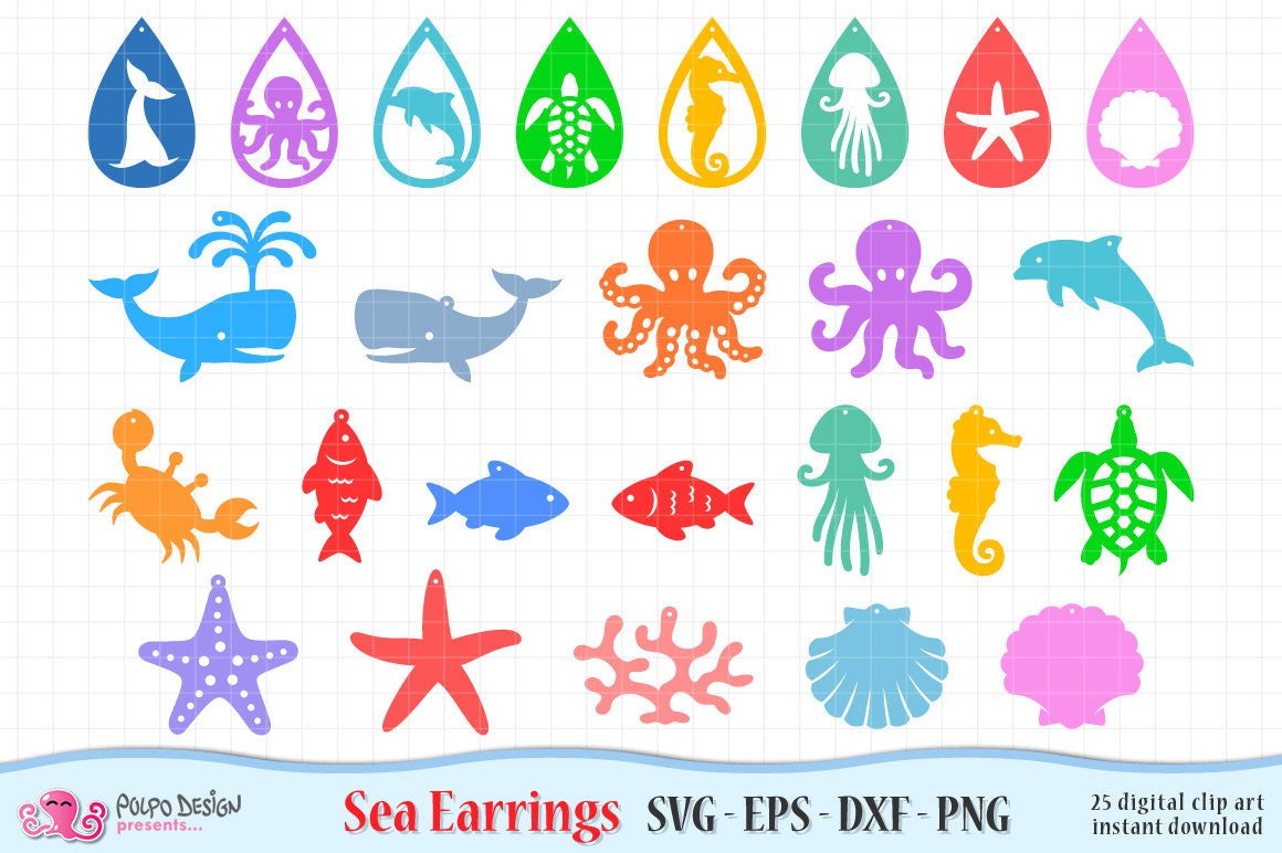 Art & Collectibles Digital Silhouette Sea Earrings Svg Cricut Beach ...
