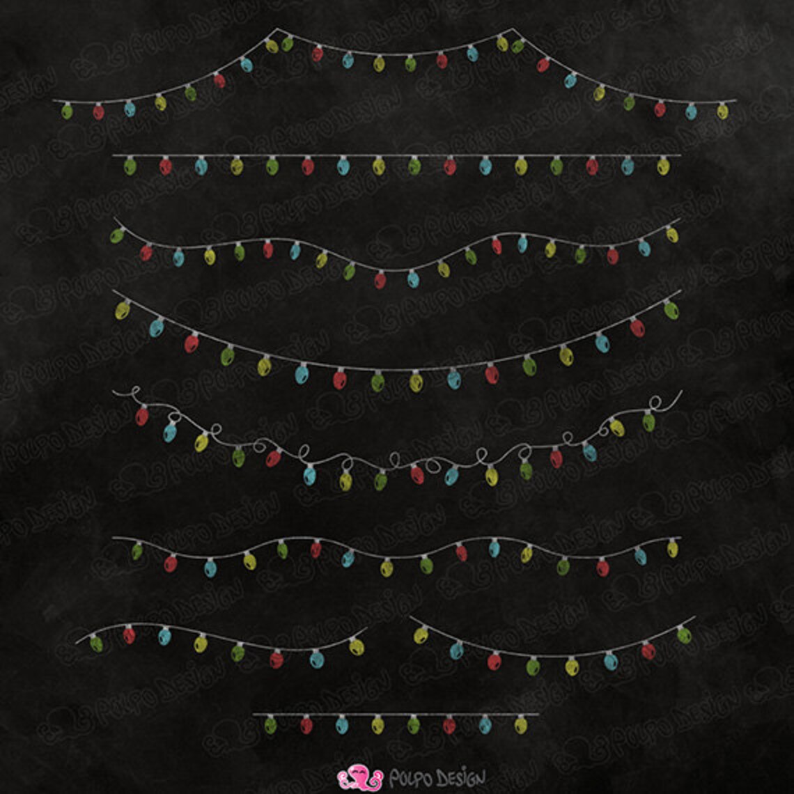 Chalkboard String Lights bunting clipart. Multicolor Lights. | Etsy