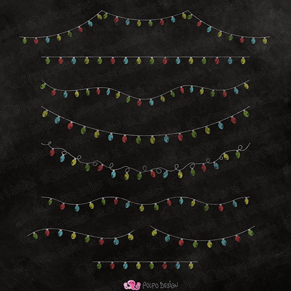 Chalkboard String Lights Bunting Clipart. Multicolor Lights. Commercial ...