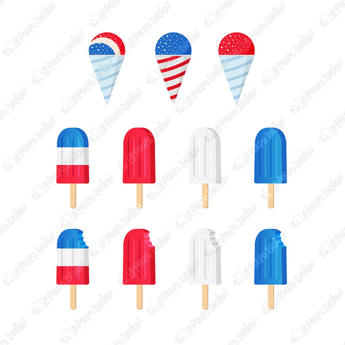 Patriotic Ice Cream 4th of July Clipart 4th of July Clip - Etsy