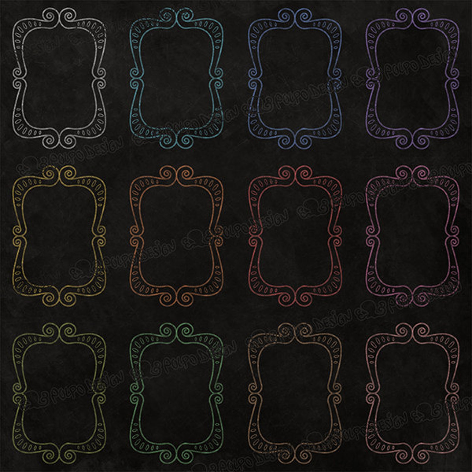 Colorful Chalkboard Frames Clipart. Digital Clip Art. Commercial ...