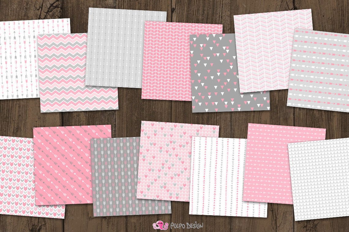 Pink and Gray Arrows Digital Paper. Commercial & Personal Use. Instant ...