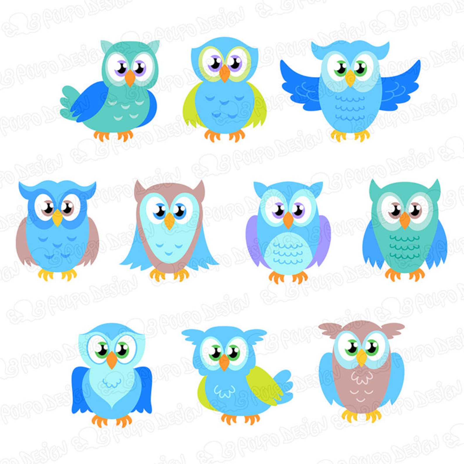 Owl Clipart & Digital Paper, Baby Boy Clip Art, Baby Shower, Blue Owls ...