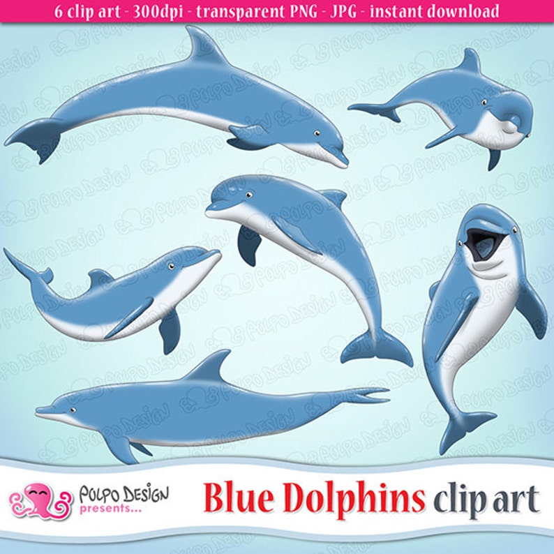 Blue Dolphins Clipart. Dolphin Clipart Dolphin Clip Art - Etsy