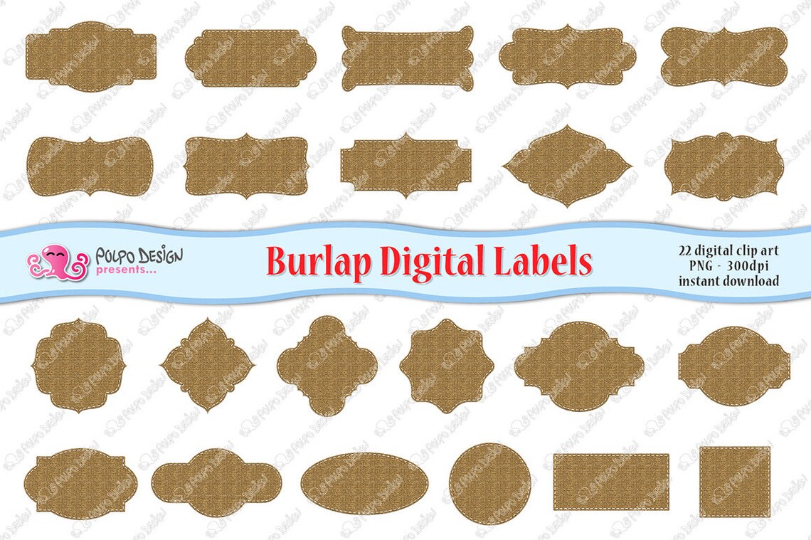 22 Burlap Digital Labels Clip Art, PNG With Transparent Background ...