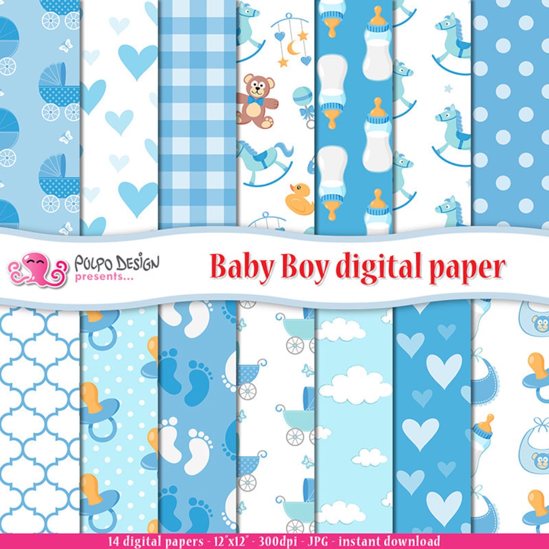 Baby Boy Digital Paper. Its a Boy Patterns, Newborn Scrapbook Paper ...