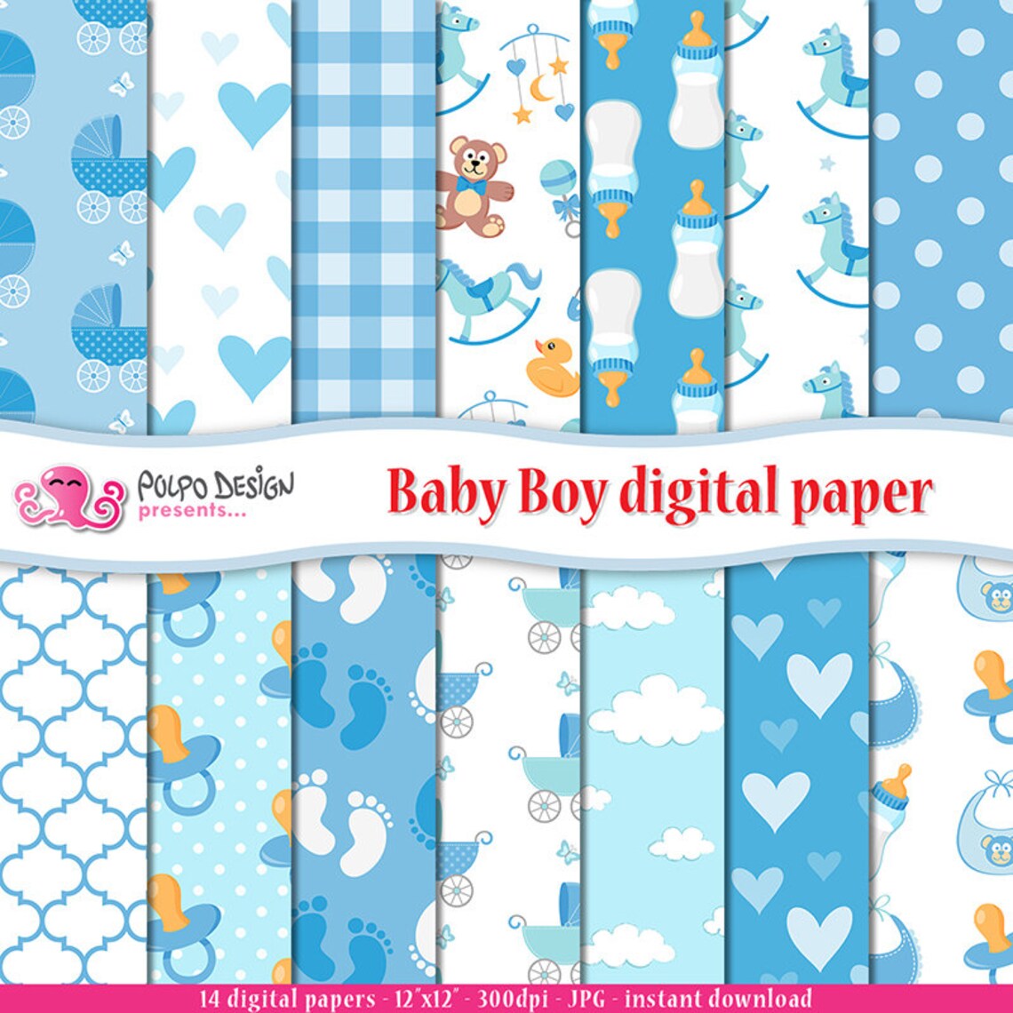 Baby Boy Digital Paper. Its a Boy Patterns Newborn Scrapbook - Etsy