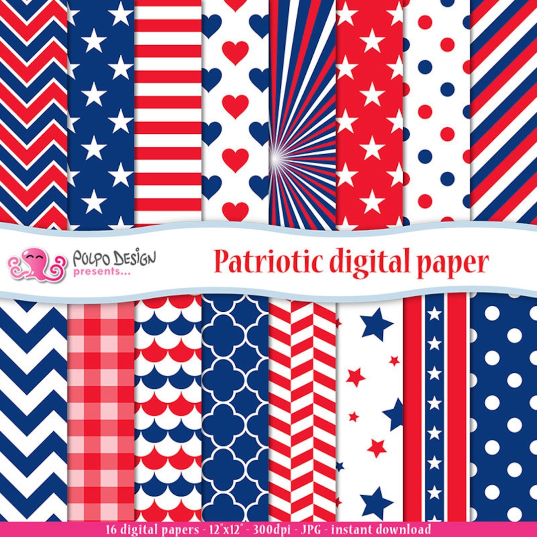 Patriotic Digital Paper. 4th of July Papers, United States, America ...