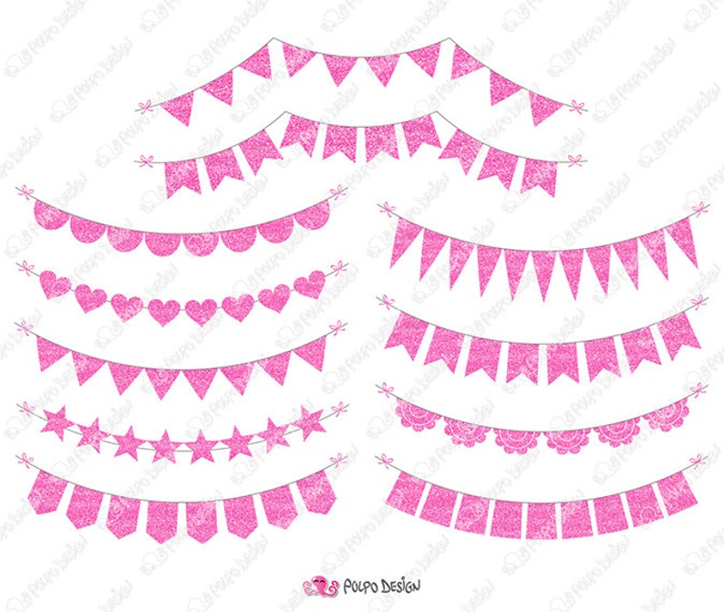 Pink Glitter Bunting Banner Clipart. Pink glitter banner pink | Etsy