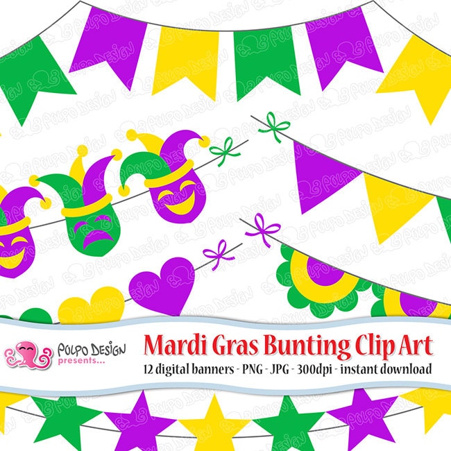 Mardi Gras Bunting Clipart. Digital Clip Art. Commercial & | Etsy